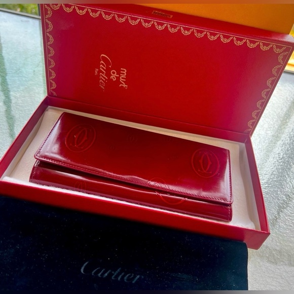 Cartier | Bags | Cartier Embossed Red Leather Accordion Wallet With ...